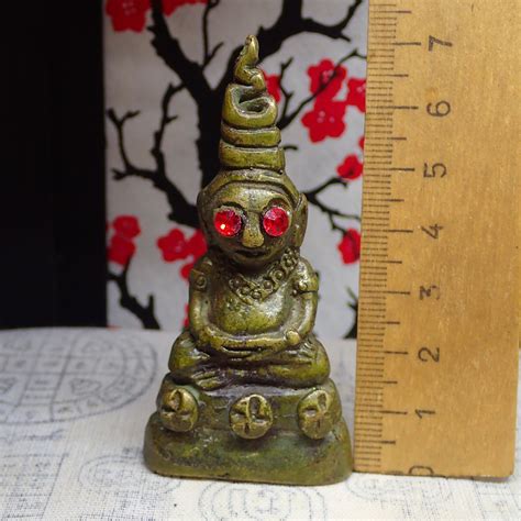 Phra Ngang Small Sitting Brass Statue Red Eyes Buddhism Etsy