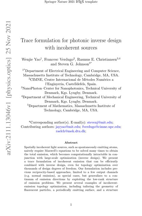 Pdf Trace Formulation For Photonic Inverse Design With Incoherent Sources