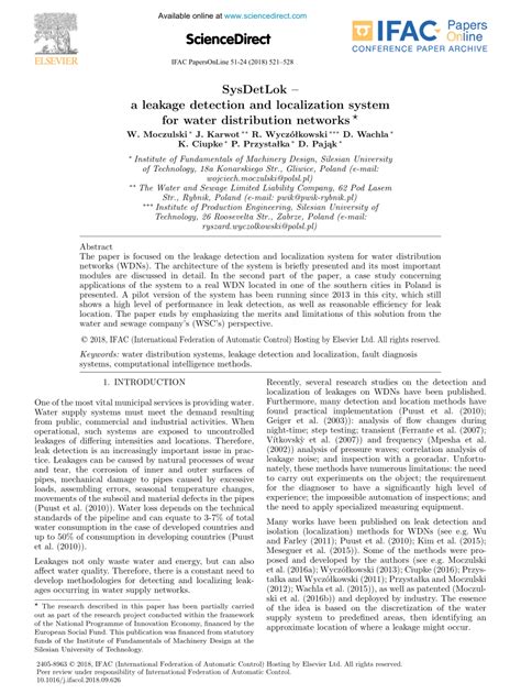 Pdf Sysdetlok A Leakage Detection And Localization System For Water
