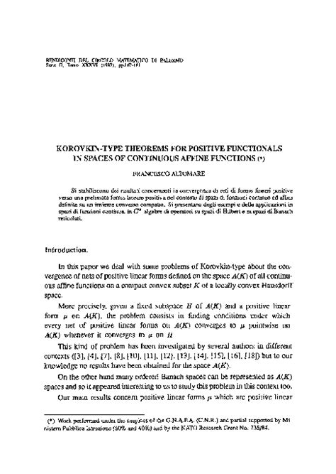 Pdf Korovkin Type Theorems For Positive Functionals In Spaces Of Continuous Affine Functions