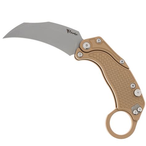 Reate Knives Exo K Button Lock Karambit Gravity Knife Tan Handle Stonewash Blade W Trainer
