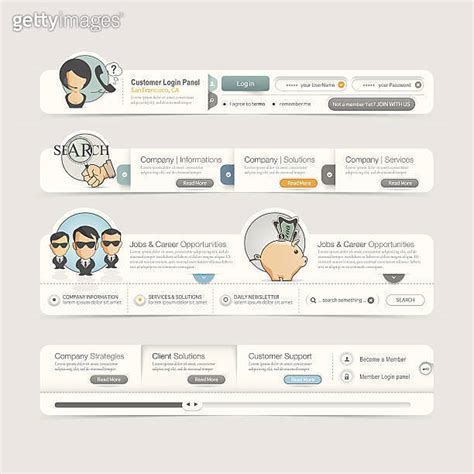 Website Design Template Menu Navigation Elements With Icons Set 이미지 181633818 게티이미지뱅크