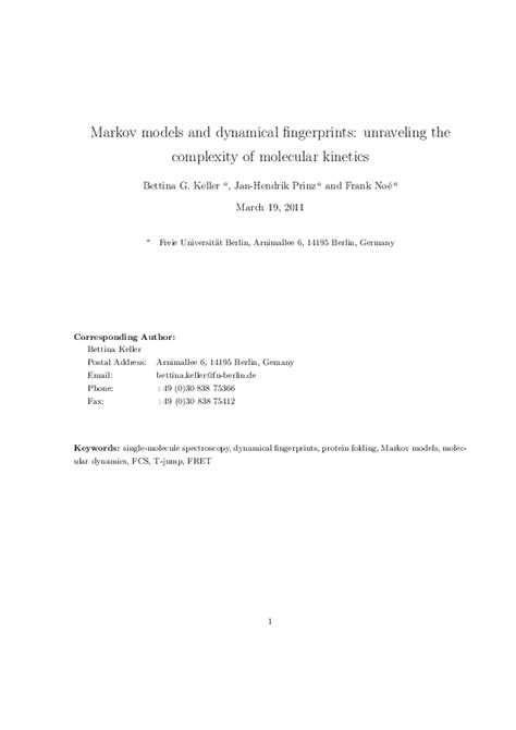 Pdf Markov Models And Dynamical Fingerprints Unraveling The Complexity Of Molecular Kinetics
