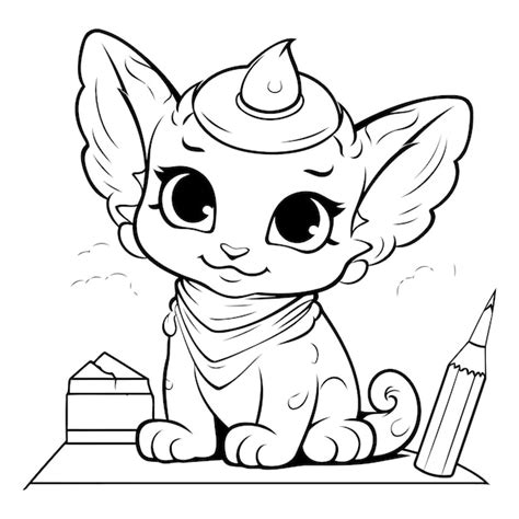 사랑스러운 작은 천사 판타지 캐릭터의 흑백 만화 일러스트레이션 컬러링 책 프리미엄 벡터