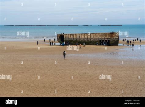 Mulberry Harbour At Arromanches And Omaha Beach Normandy France D