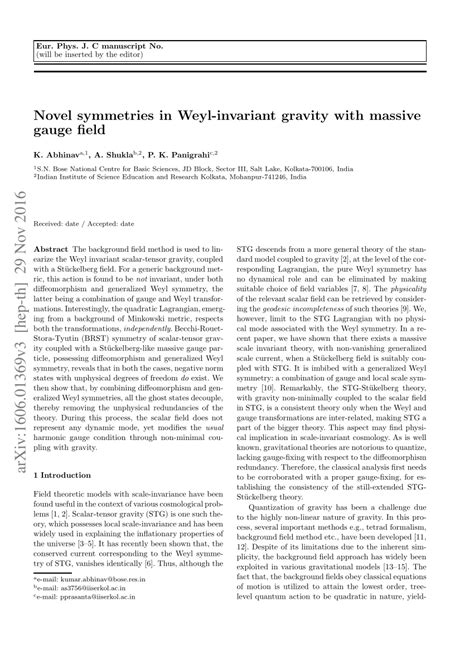 Pdf Novel Symmetries In Weyl Invariant Gravity With Massive Gauge Field