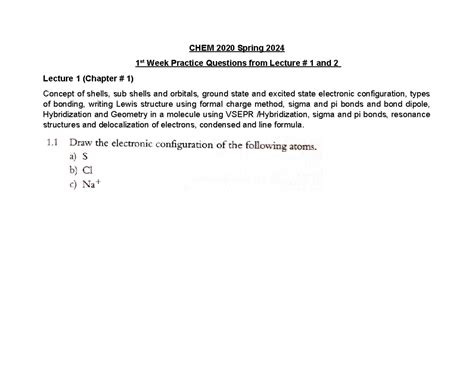 Unsolved Practice Questions 1st Week Lecture 1 And 2 Chem 2020 Spring 2024 1 St Week Practice