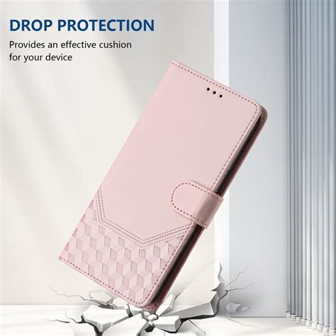 For Tecno Spark Pro G Honeycomb Embossing RFID Leather Phone Case Pink Alexnld Com