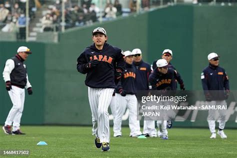 Hiroya Miyagi Of Samurai Japan Looks On During A Training Session On