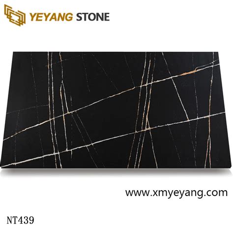 Calacatta Classic Quartz Black Color With Gold Veins Quartz Slab