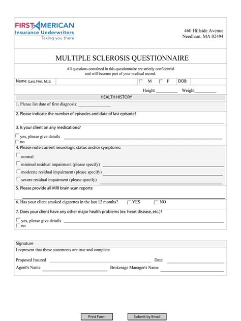 Fillable Online Multiple Sclerosis Questionnaire Faiu Fax Email Print