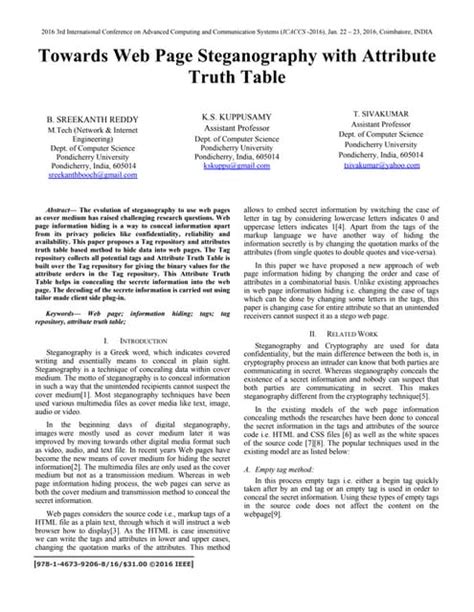 Towards Webpage Steganography With Attribute Truth Table Pdf