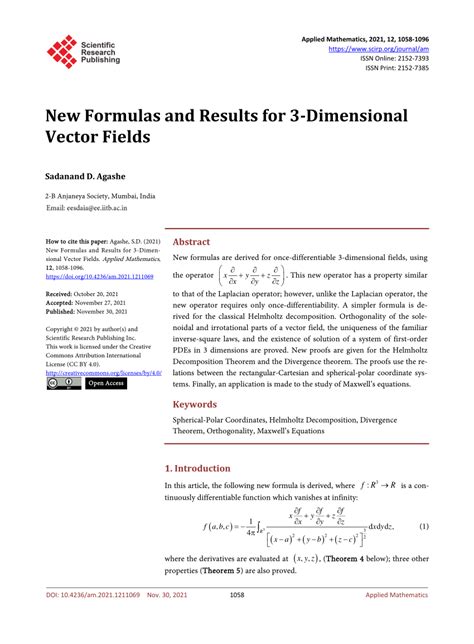 PDF New Formulas And Results For Dimensional Vector Fields