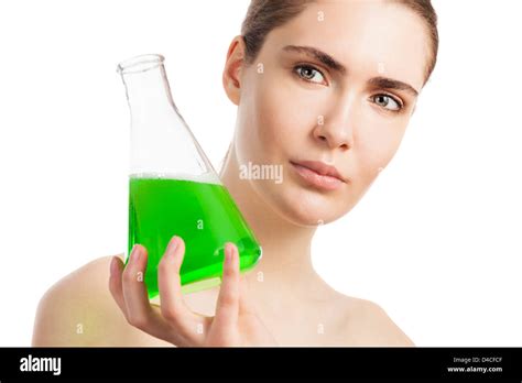 Laboratory Of Beauty Attractive Woman Holding Tube With Green Liquid Stock Photo Alamy