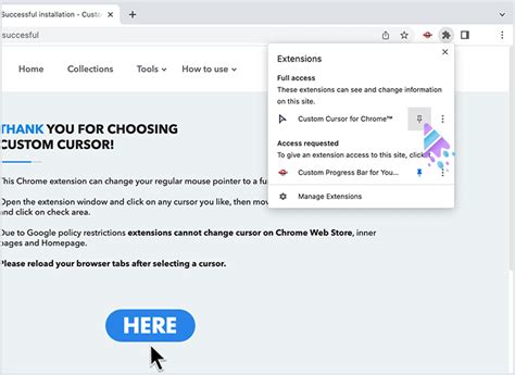 Successful Installation Custom Cursor Browser Extension