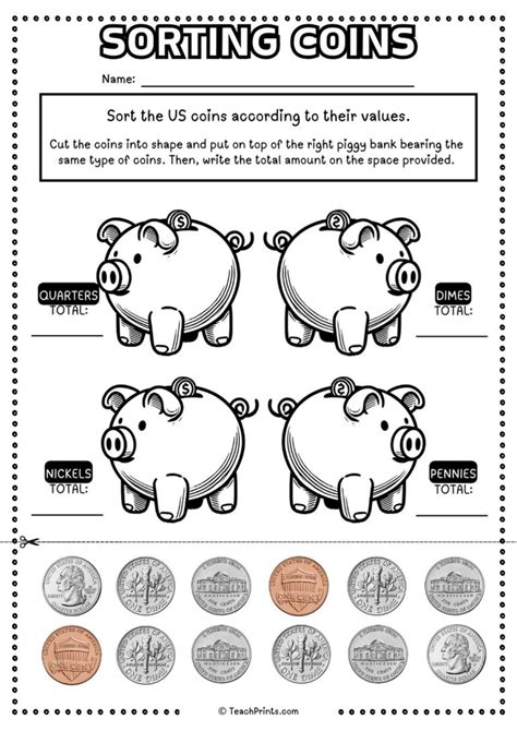 Free Sorting Coins Worksheets Teach Prints