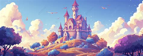 밝은 색상의 언덕 위의 만화 성 성 언덕 밝은 배경 일러스트 및 사진 무료 다운로드 Pngtree