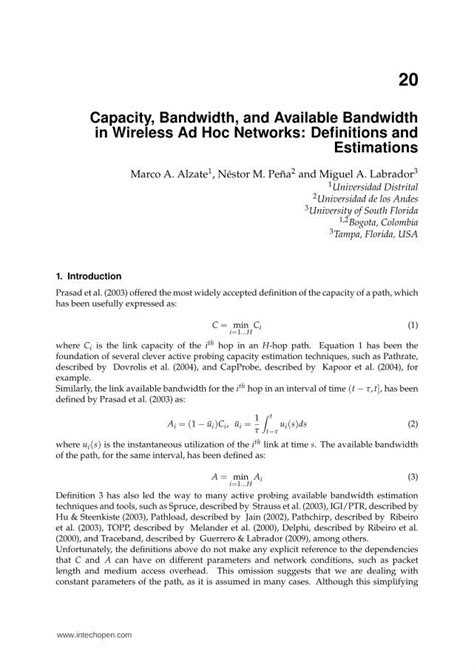 Pdf Capacity Bandwidth And Available Bandwidth Yin Wireless Ad Hoc