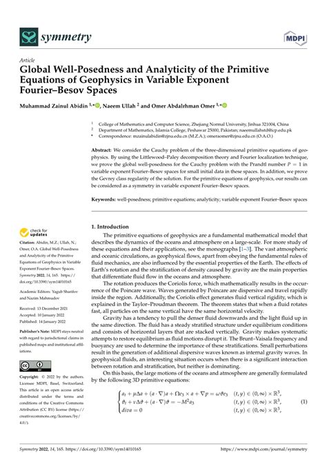 Pdf Global Well Posedness And Analyticity Of The Primitive Equations