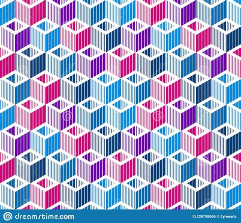 3d Cubes Seamless Pattern Vector Background Lined Dimensional Blocks Architecture And