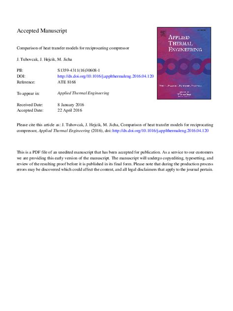 Pdf Comparison Of Heat Transfer Models For Reciprocating Compressor