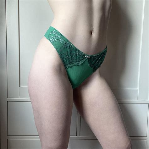 Green Thong With Lace Trim Detail And Now Modelled Depop