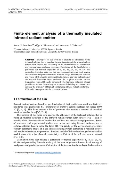 Pdf Finite Element Analysis Of A Thermally Insulated Infrared Radiant Emitter