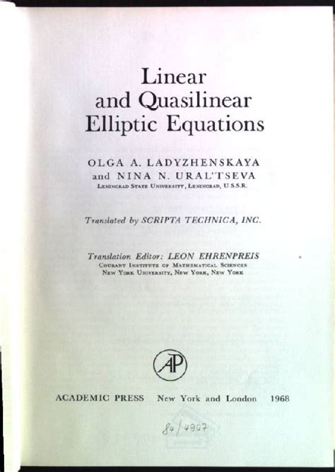 Linear And Quasilinear Elliptic Equations Mathematic In Science And Engineering 46 By