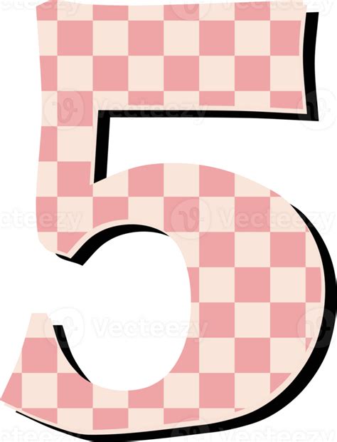 Pink And White Checkered Number Five 52054973 Png