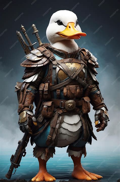 Fantasy Duck Character Ready For War With Gun And Advanced Weapon