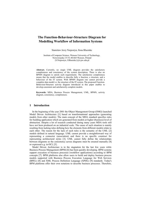 Pdf The Function Behaviour Structure Diagram For Modelling Workflow
