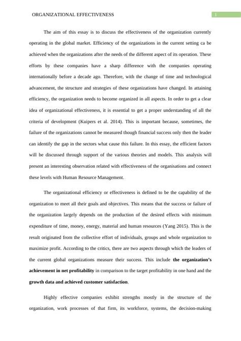 Organizational Effectiveness In Todays Global Market