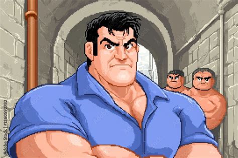 A 8 Bit Pixel Art Of A Retro Video Game Character Training By Fighting Against Pixelated Dummies