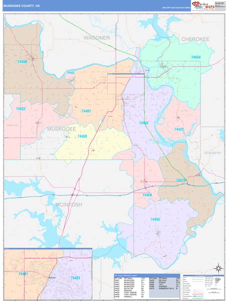 Muskogee County Ok Wall Map Color Cast Style By Marketmaps