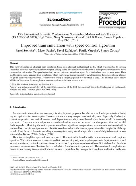 Pdf Improved Train Simulation With Speed Control Algorithm