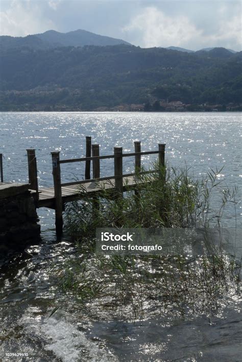 산 및 물 식물 화창한 날에 북부 이탈리아의 호수 오르타에서 도킹 0명에 대한 스톡 사진 및 기타 이미지 0명 구름 노바라 주 Istock