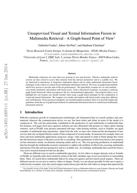 pdf unsupervised visual and textual information fusion in multimedia retrieval a graph based