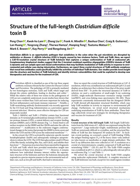 Structure Of The Full Length Clostridium Difficile Toxin B Request Pdf