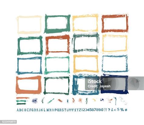 그래픽 디자인 필수 그런지 텍스처 손 페인트 테두리 페인트 스플래시 브러시 스트로크 집에서 만든 스텐실 알파벳 고해상도 Jpegs 및 그룹화 된 요소 벡터 파일 포함 그런지