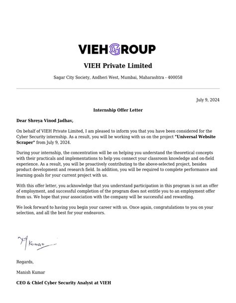 Shreya Jadhav On Linkedin Viehgrouop Internship Cybersecurity