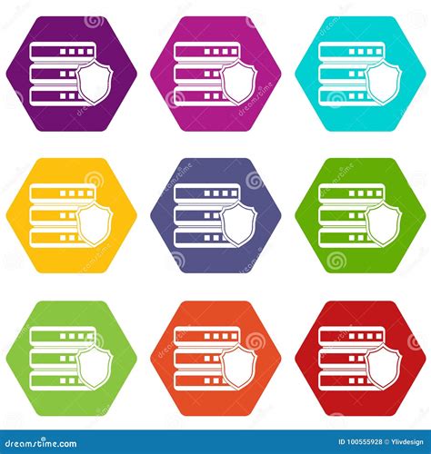 Database With Gray Shield Icon Set Color Hexahedron Stock Vector Illustration Of Information