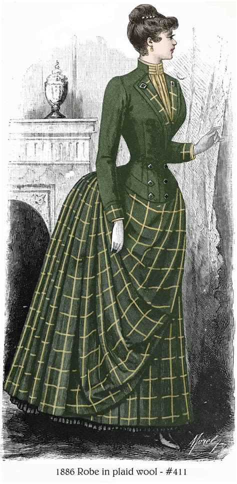 1886 Victorian Pattern Bustle Dress In Wool Plaid Sized Etsy