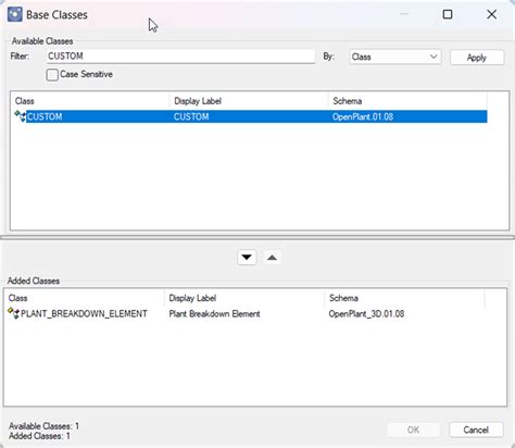 Openplant Autoplant How To Add A Base Class To A Class In Bentley