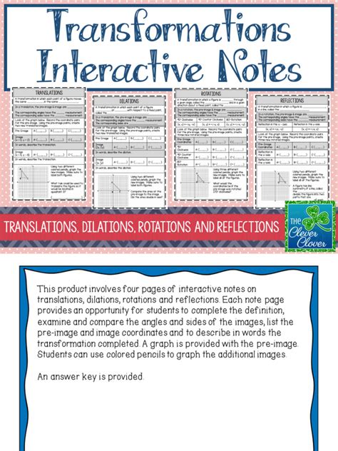 1 Transformations Notes Key Pdf Cartesian Coordinate System Angle