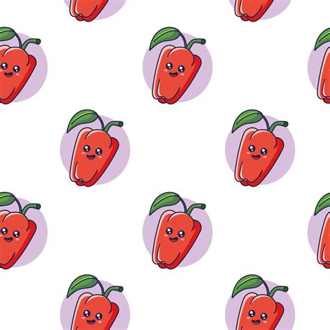Cute Kawaii Red Bell Pepper Seamless Pattern In Doodle Style Vector