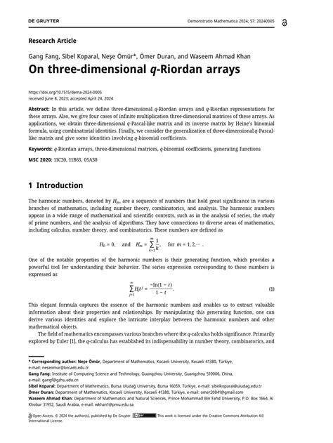 Pdf On Three Dimensional Q Riordan Arrays