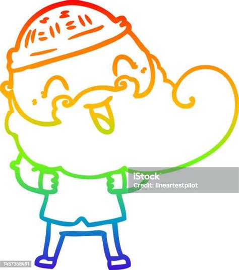 수염과 겨울 모자를 쓴 행복한 남자의 무지개 그라데이션 선 그리기 개성 개념에 대한 스톡 벡터 아트 및 기타 이미지 개성