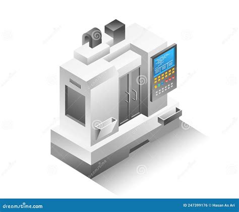 Flat Isometric Illustration Concept Cnc Milling Machine Programming