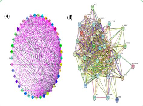 ppi network generated through cytoscape and string tool figure a