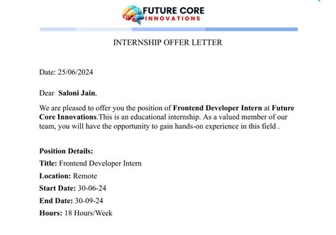 saloni jain on linkedin internship frontenddevelopment
